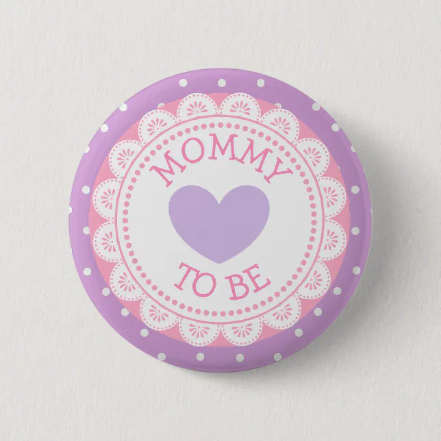 Purple and Pink Polka Dot Mom to Be Button | Zazzle