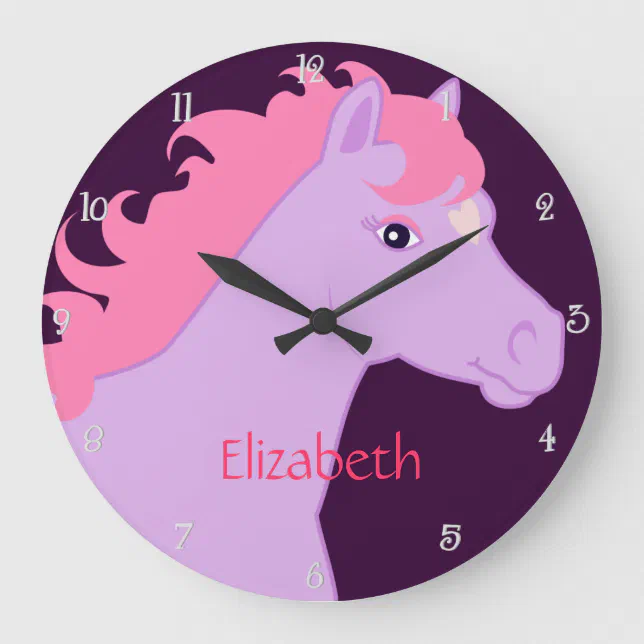 Purple and Pink Pony Personalized Wall Clock | Zazzle