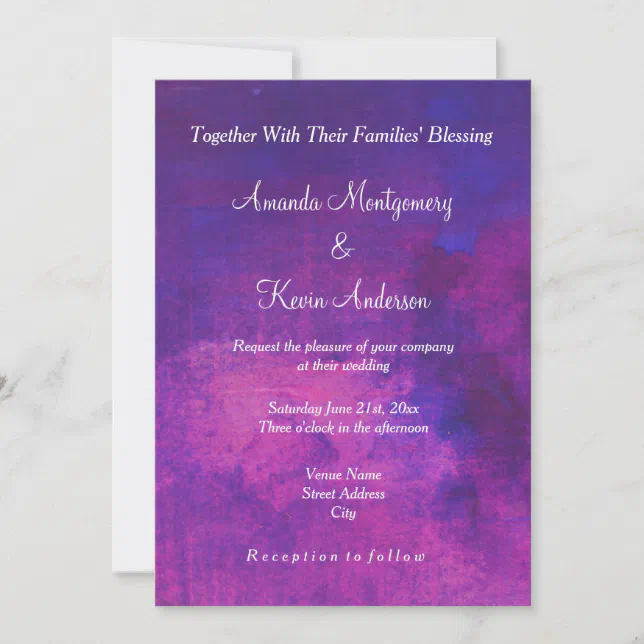 Purple and Pink Watercolor Abstract Wedding Invitation | Zazzle
