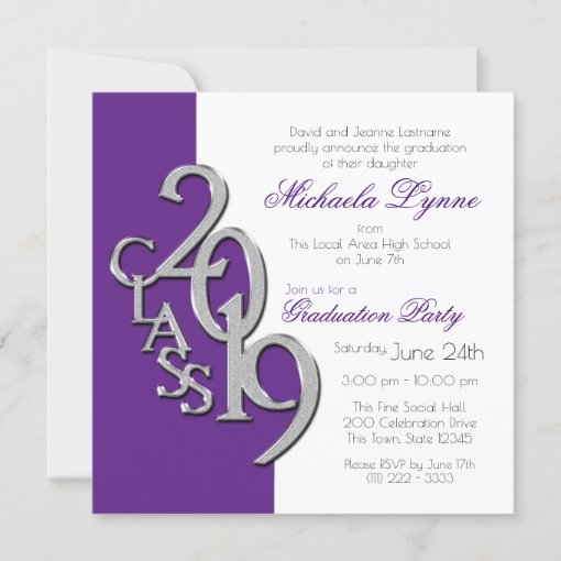 Purple and Silver 2019 Graduation Invitation | Zazzle