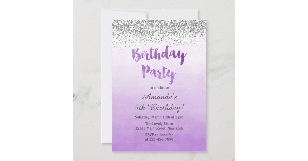 Purple and Silver Birthday Invitation | Zazzle