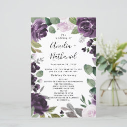 Purple and Silver Elegant Floral Wedding Programs | Zazzle