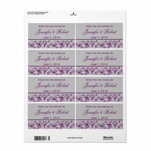 Purple and Silver Floral Scroll Water Bottle Label | Zazzle