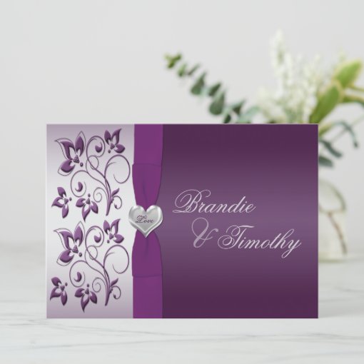 Purple and Silver Floral Wedding Invitation | Zazzle