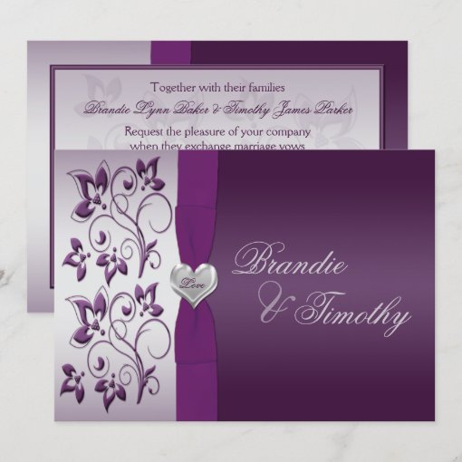 Purple and Silver Floral Wedding Invitation | Zazzle