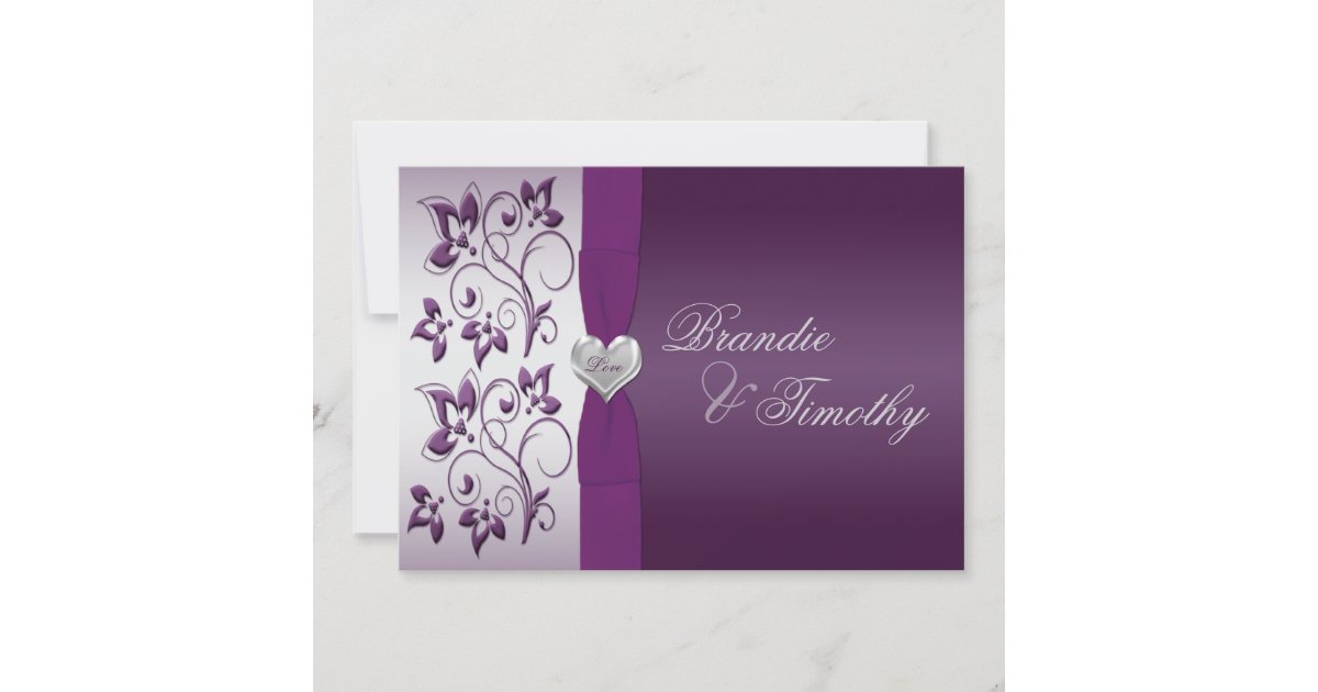 Purple and Silver Floral Wedding Invitation | Zazzle