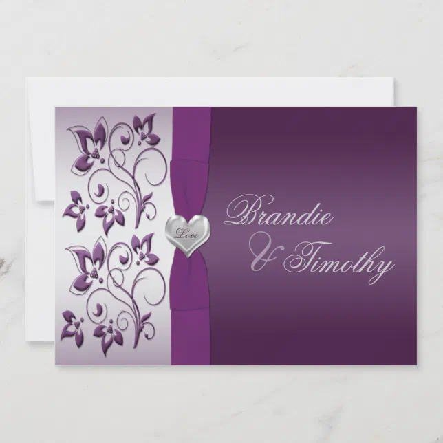 Purple and Silver Floral Wedding Invitation | Zazzle