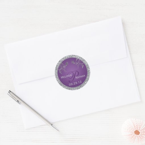 Purple and Silver Foil Floral Monogrammed Sticker | Zazzle