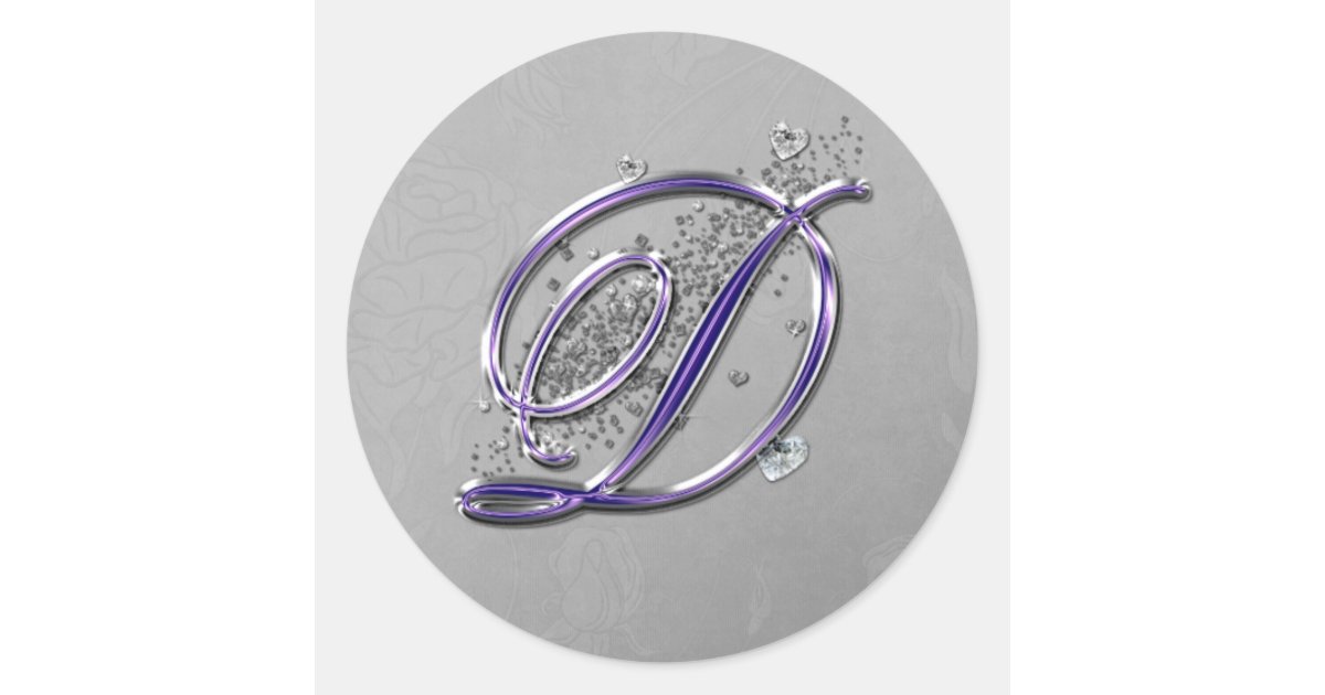 Purple and Silver Glitter Fancy Script Monogram D Classic Round Sticker ...