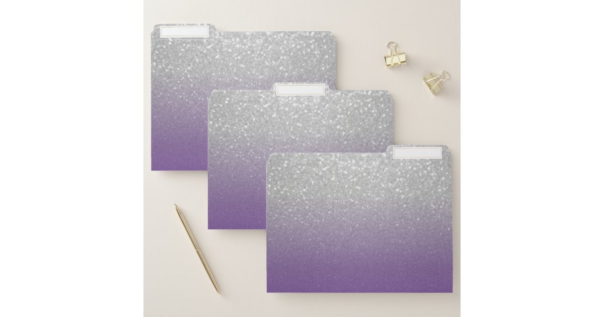 Purple and Silver Glitter File Folder | Zazzle