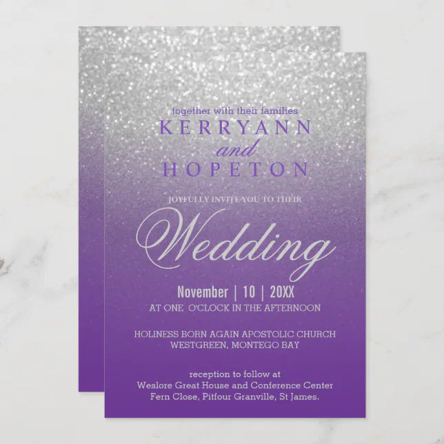 Purple and SIlver Glitter Invitation | Zazzle