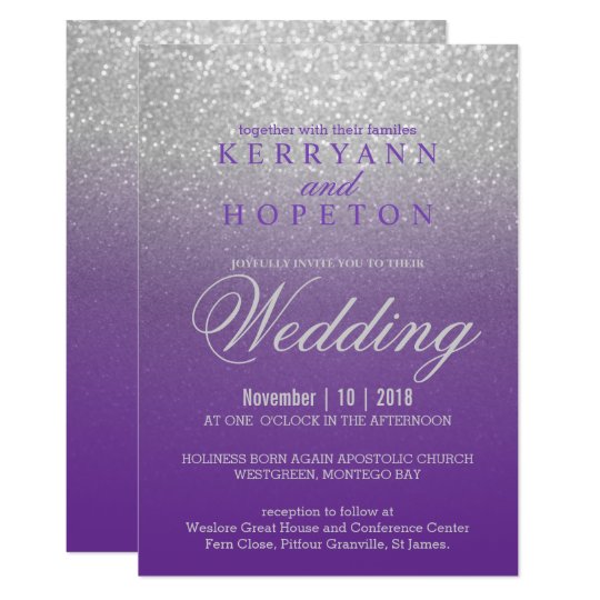 Purple and SIlver Glitter Invitation | Zazzle.com