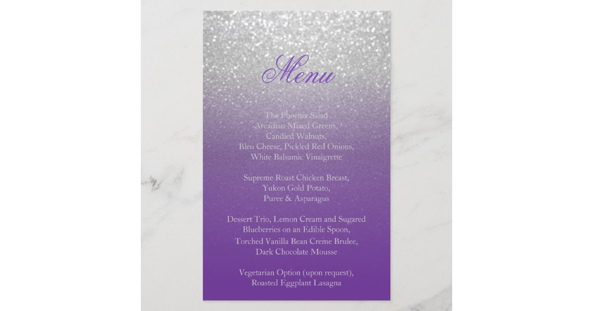 Purple and Silver Glitter - Menu | Zazzle