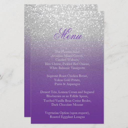 Purple and Silver Glitter - Menu | Zazzle
