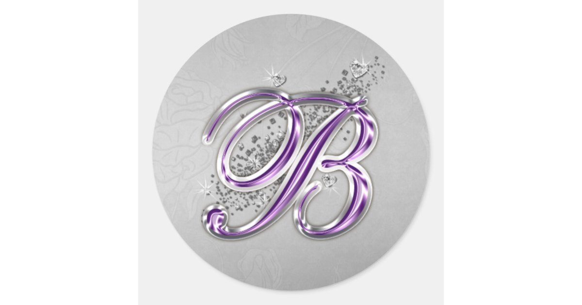 Purple and Silver Glitter Monogram B Sticker | Zazzle