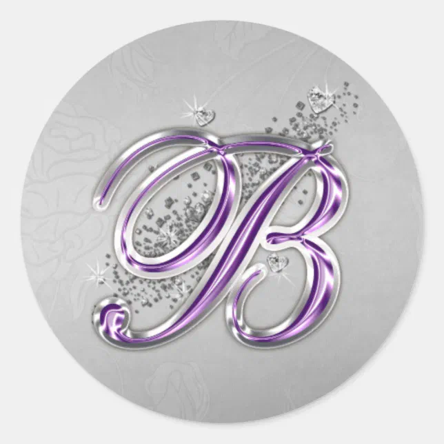 Purple and Silver Glitter Monogram B Sticker | Zazzle