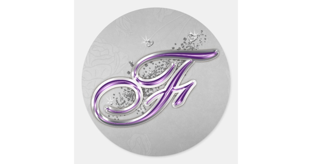 Purple and Silver Glitter Monogram F Sticker | Zazzle