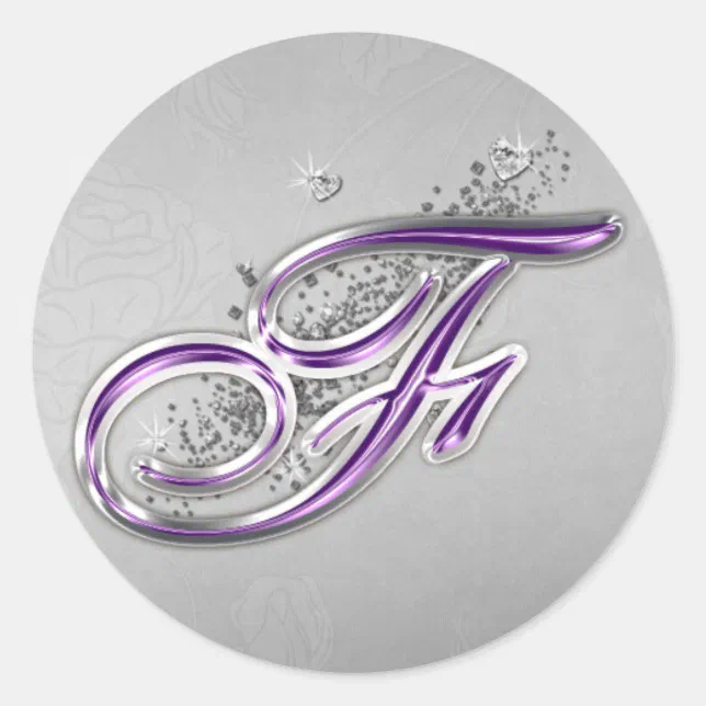 Purple and Silver Glitter Monogram F Sticker | Zazzle