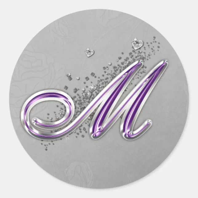 Purple and Silver Glitter Monogram M Sticker | Zazzle