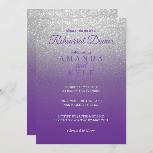 Purple and Silver Glitter - Rehearsal Dinner Invitation | Zazzle