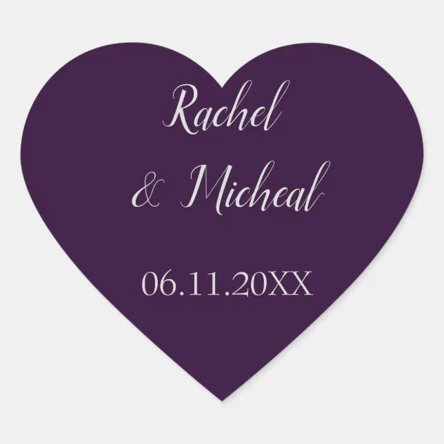 Purple and Silver Wedding Heart Sticker | Zazzle