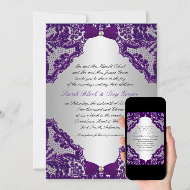 Purple and Silver Wedding Invitation | Zazzle