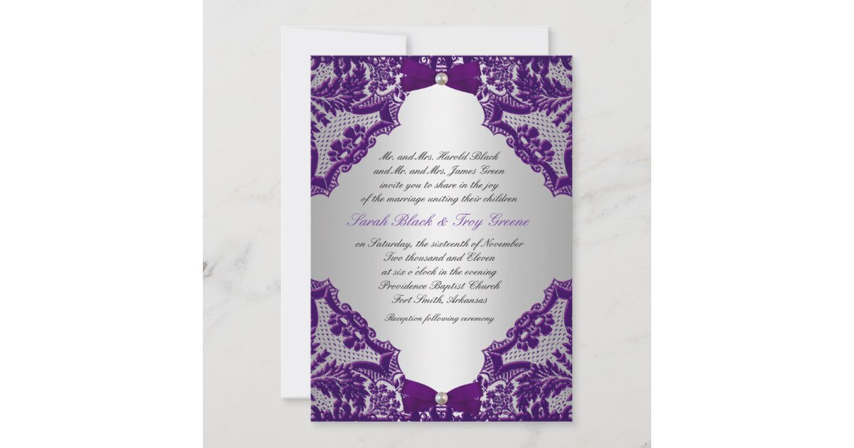 Purple and Silver Wedding Invitation | Zazzle