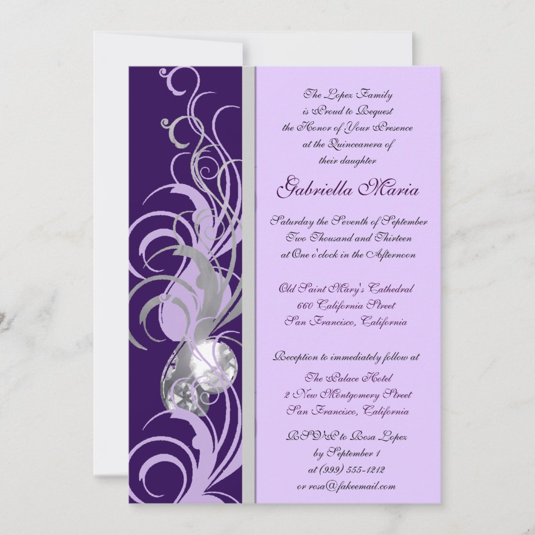 Purple and Silvery Custom Quinceanera Invitations | Zazzle
