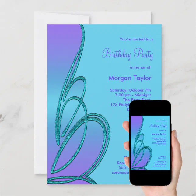 Purple and Teal Birthday Party Invitation | Zazzle