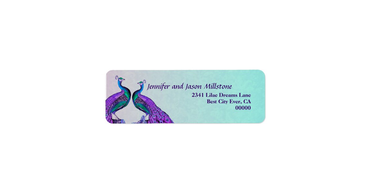 Purple and Teal Vintage Peacocks Wedding Label | Zazzle