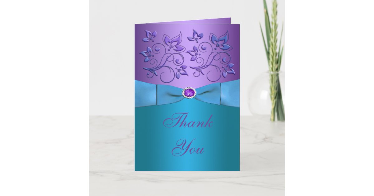 Purple and Turquoise Floral Thank You Card | Zazzle