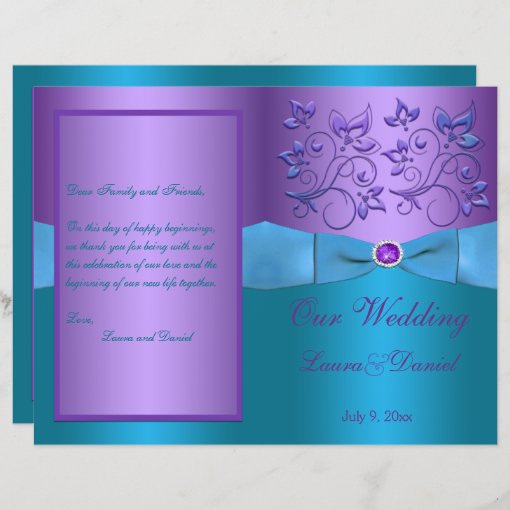 Purple and Turquoise Floral Wedding Program | Zazzle