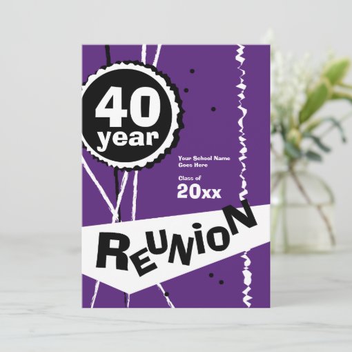 Purple and White 40 Year Class Reunion Invitation | Zazzle