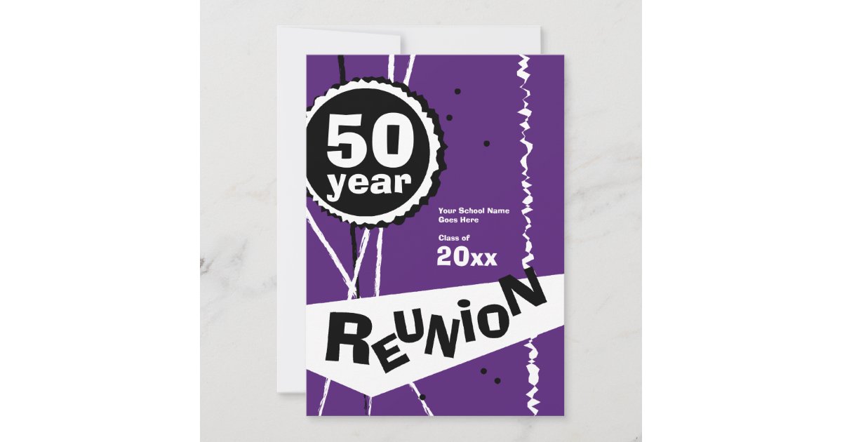 Purple and White 50 Year Class Reunion Invitation | Zazzle