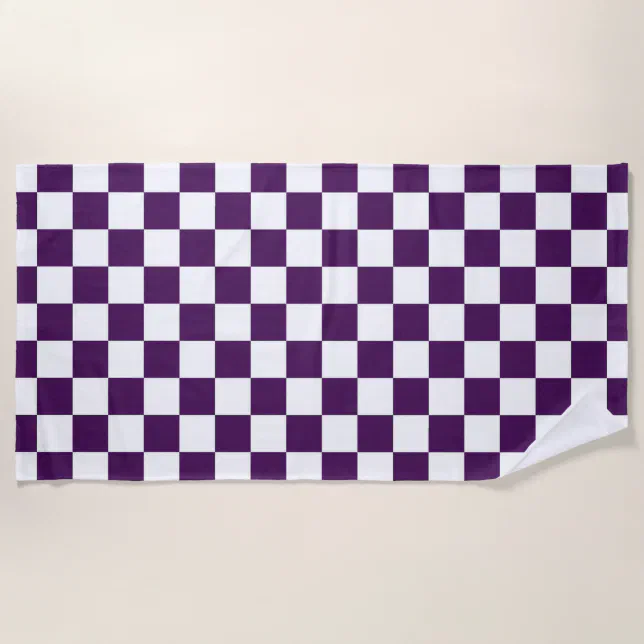 Purple and White Checkered Pattern Beach Towel | Zazzle