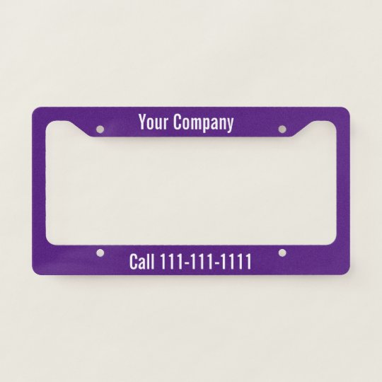 Purple and White Company Ad with Phone Number License Plate Frame ...