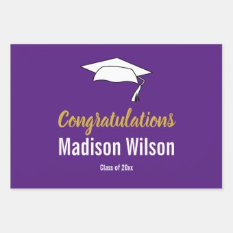 Purple and White Graduation Congratulations Wrapping Paper Sheets | Zazzle