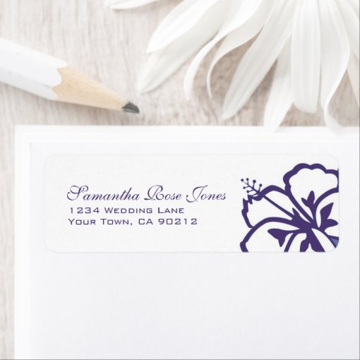Purple and White Hibiscus Flowers Custom Address Label | Zazzle
