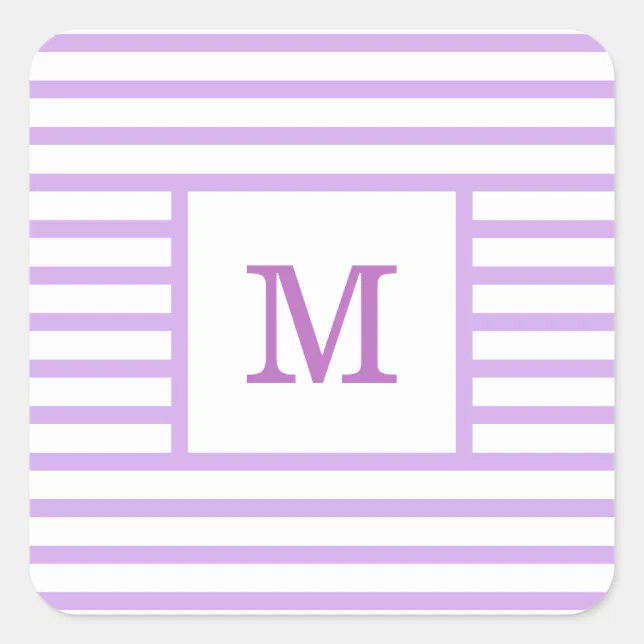 Purple and White Stripes Custom Monogram Square Sticker | Zazzle