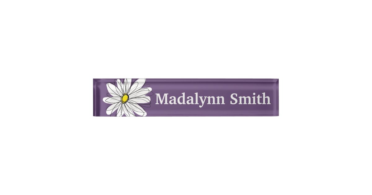 Purple and Yellow Whimsical Daisy Custom Text Desk Name Plate | Zazzle