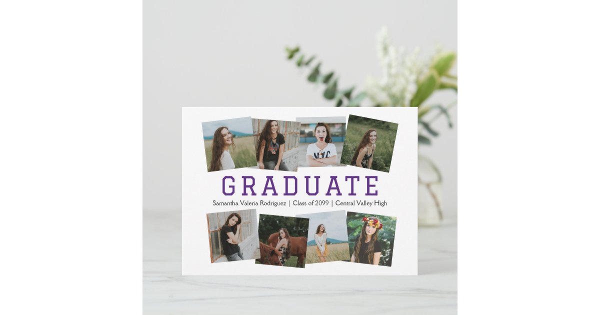 Purple Angled Eight-Photo Graduation Announcement | Zazzle