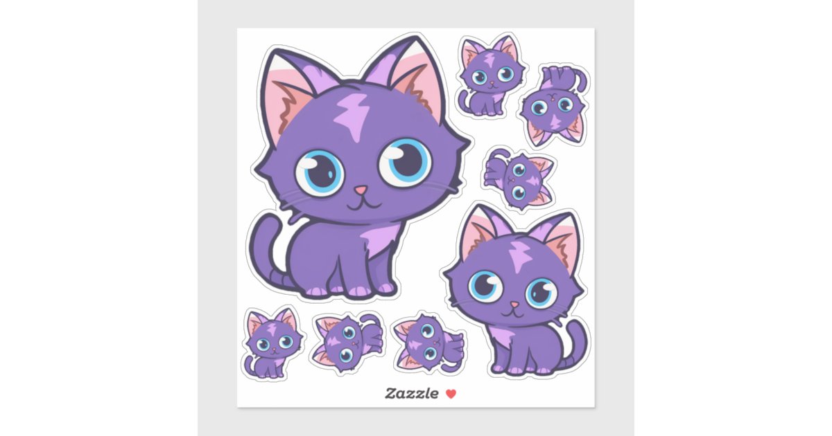 Purple Anime Cat Vector Art Sticker | Zazzle