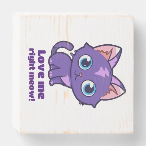 Purple Anime Cat Vector Art Wooden Box Sign | Zazzle