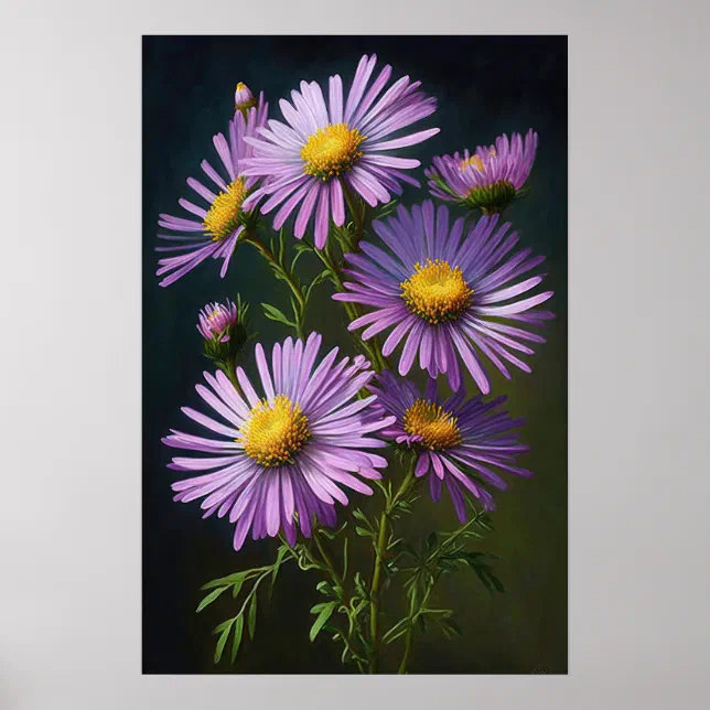 Purple Aster Flower Art Print Poster | Zazzle