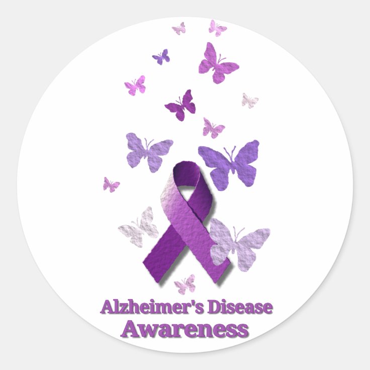 Purple Awareness Ribbon: Alzheimer's Disease Classic Round Sticker | Zazzle