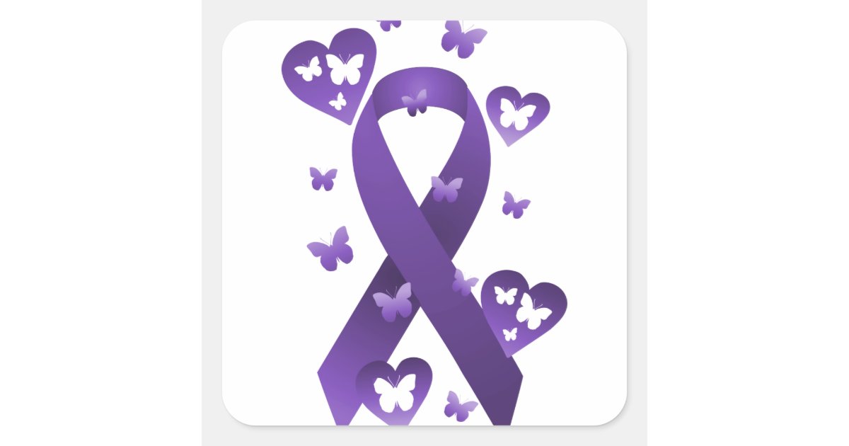 Purple Awareness Ribbon Square Sticker | Zazzle
