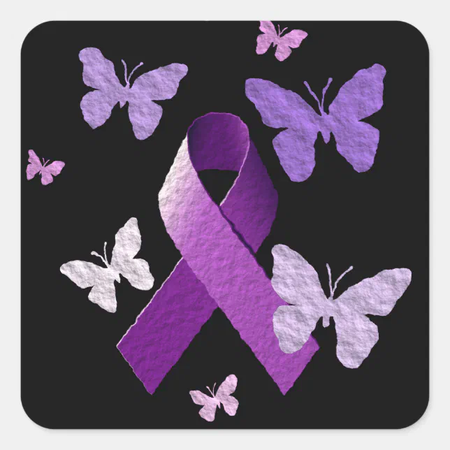 Purple Awareness Ribbon Square Sticker | Zazzle