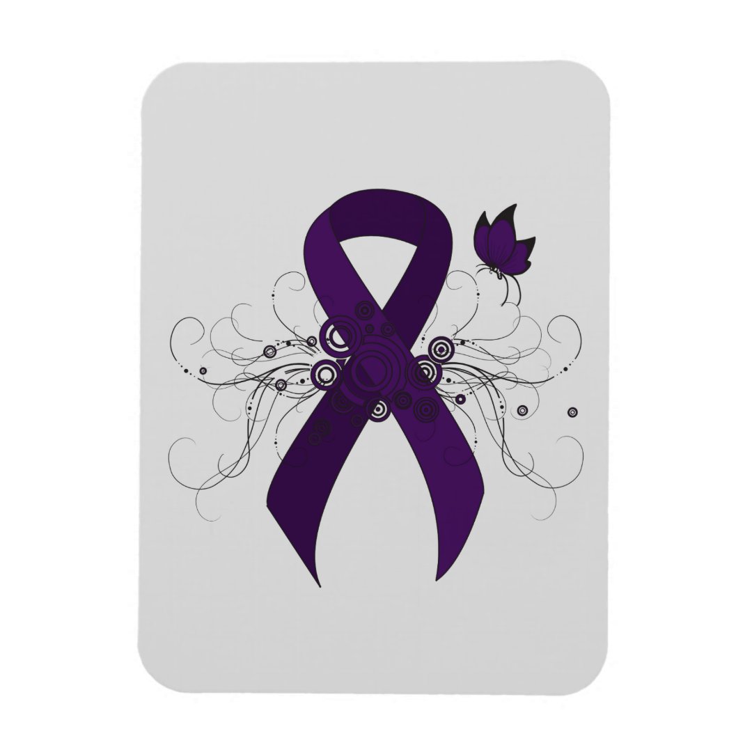 Purple Awareness Ribbon with Butterfly Magnet | Zazzle