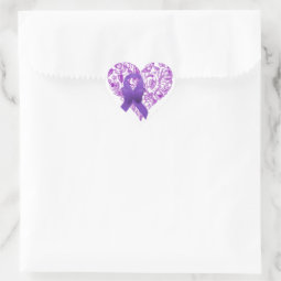 Purple Awareness Ribbon with Roses Heart Sticker | Zazzle