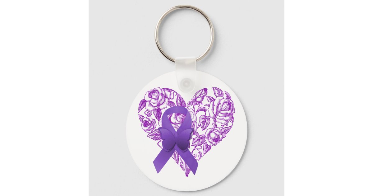 Purple Awareness Ribbon with Roses Keychain | Zazzle